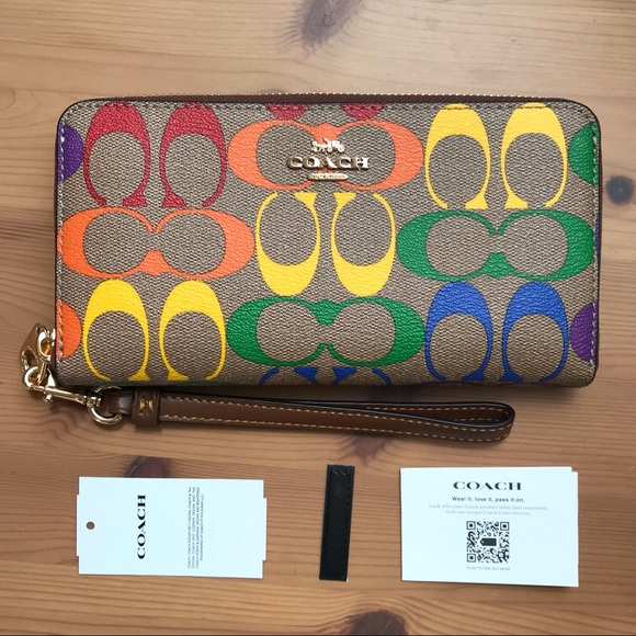 Coach | Bags | Coach Long Zip Around Wallet In Rainbow Signature Canvas ...